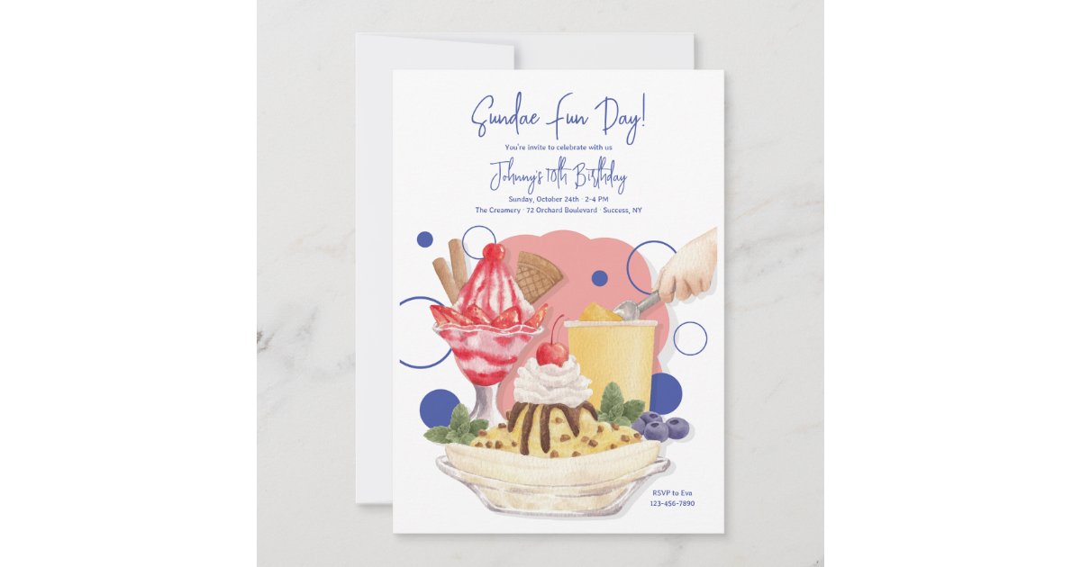 Sundae Birthday Party Invitations | Zazzle
