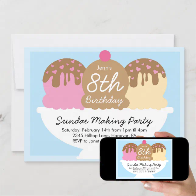 Sundae Making Birthday Party Invitations | Zazzle