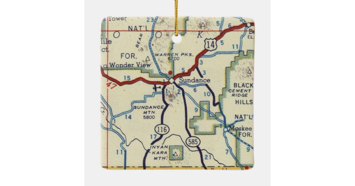 Sundance WY Vintage Map Ceramic Ornament | Zazzle
