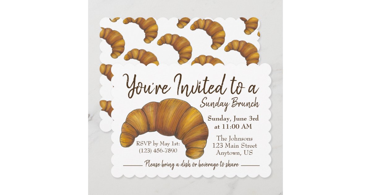 Sunday Brunch Breakfast Flaky Croissant Pastry Invitation | Zazzle