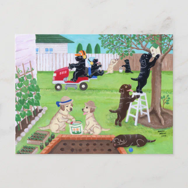 Sunday Fun Labradors Painting Postcard | Zazzle
