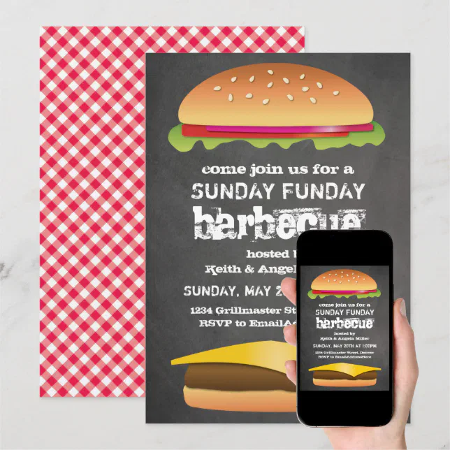 Sunday Funday Chalkboard Barbecue Party Invitation | Zazzle