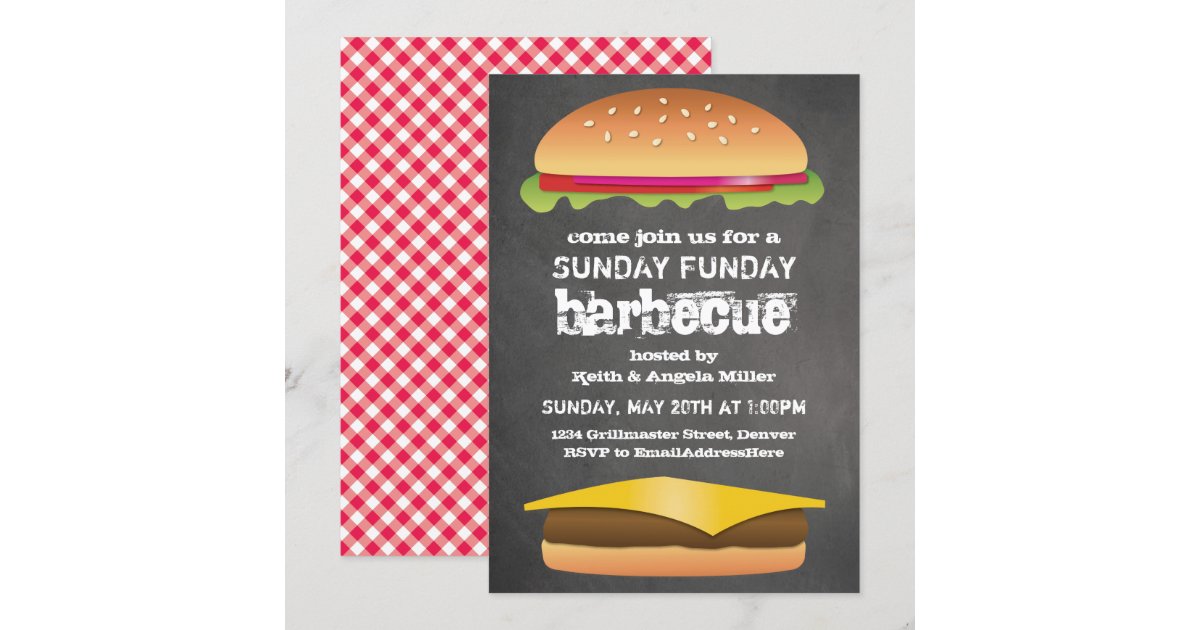 Sunday Funday Chalkboard Barbecue Party Invitation | Zazzle