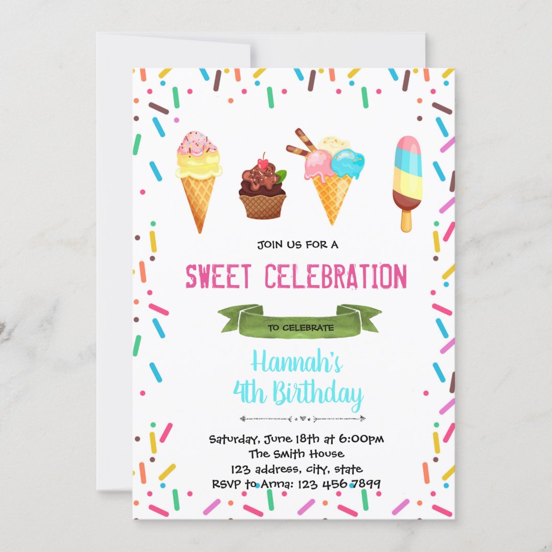 Sunday sundae party birthday invitation | Zazzle