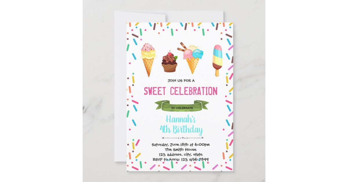 Sunday sundae party birthday invitation | Zazzle
