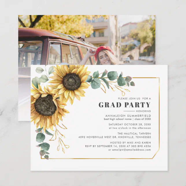 Sunflower 2024 Graduation Party Floral Photo Grad Invitation | Zazzle