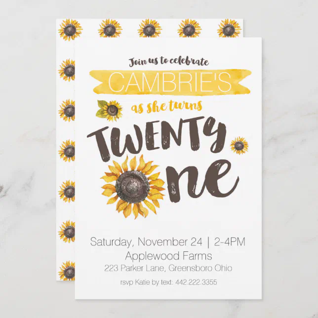 Sunflower 21st Birthday Invitation | Zazzle