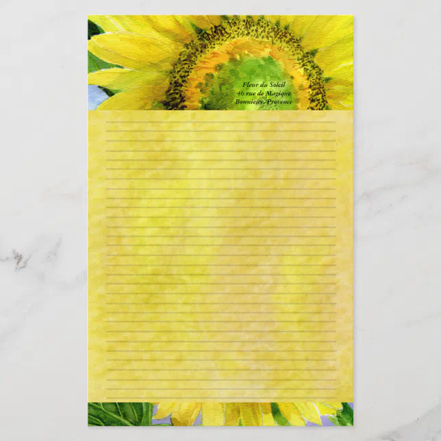 Sunflower 3 Watercolor Personalized Stationary Stationery | Zazzle