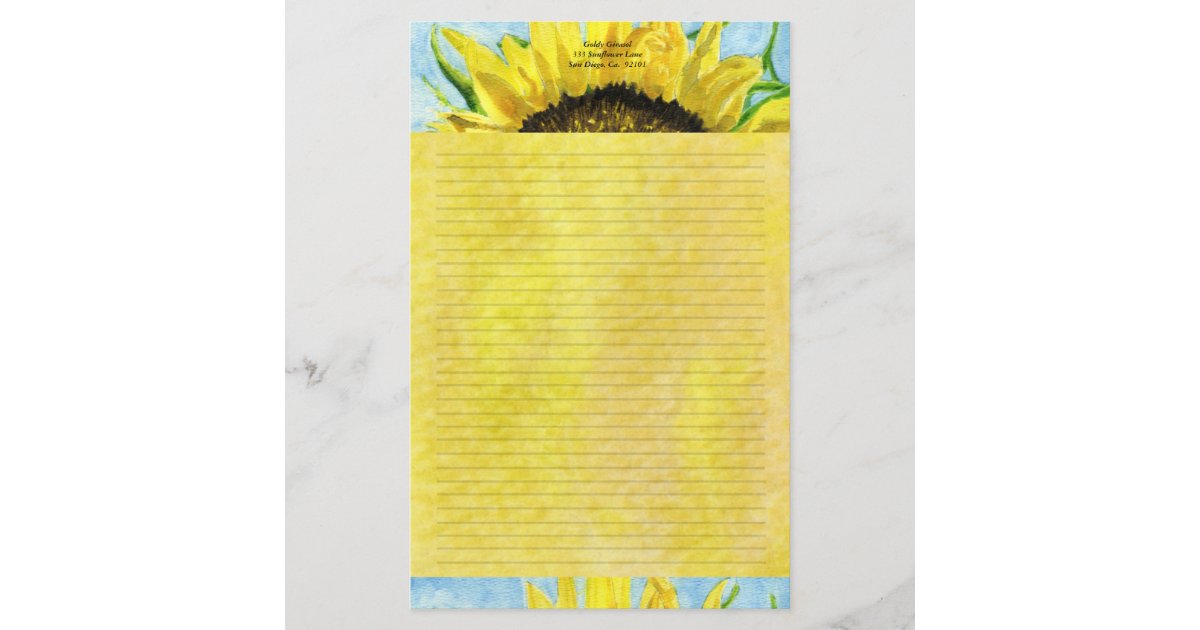 Sunflower 4 Watercolor Personalized Stationary Stationery | Zazzle