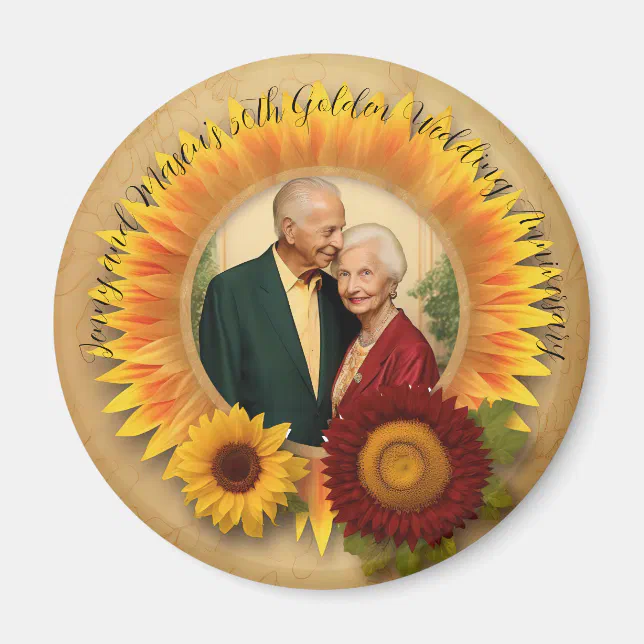 Sunflower 50th Golden Wedding Anniversary Magnet | Zazzle