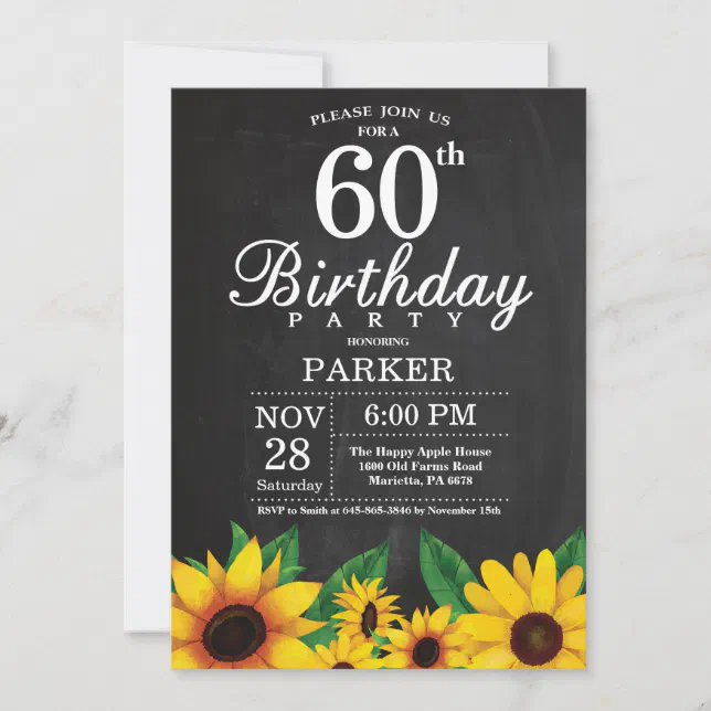 Sunflower 60th Birthday Invitation | Zazzle