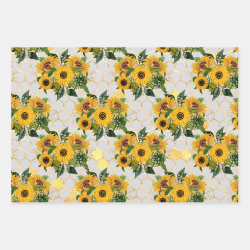Sunflower and Bee Series Design Two Wrapping Paper Sheets | Zazzle