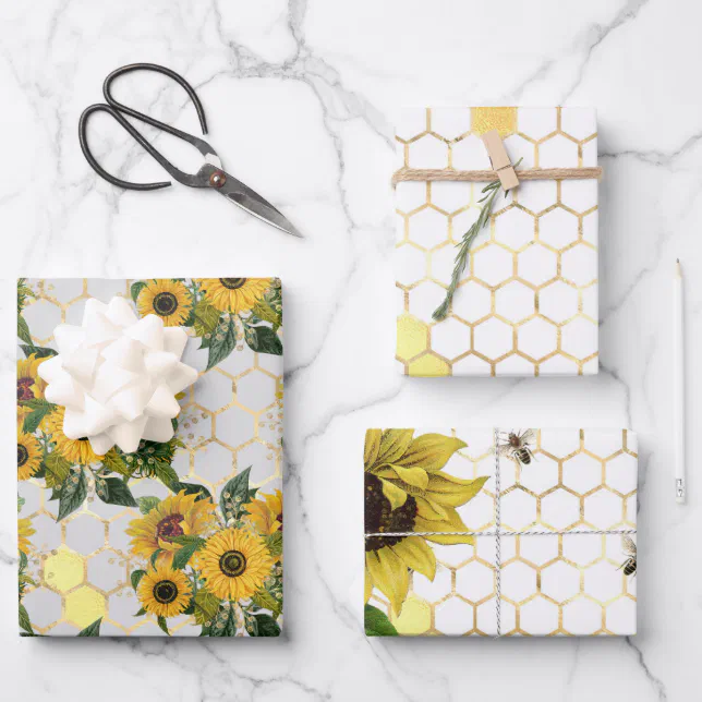 Sunflower and Bee Series Design Two Wrapping Paper Sheets | Zazzle