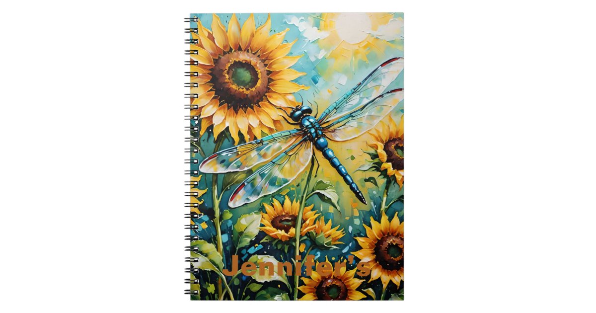Sunflower and Dragon Fly, Sunflower, Dragonfly, Notebook | Zazzle