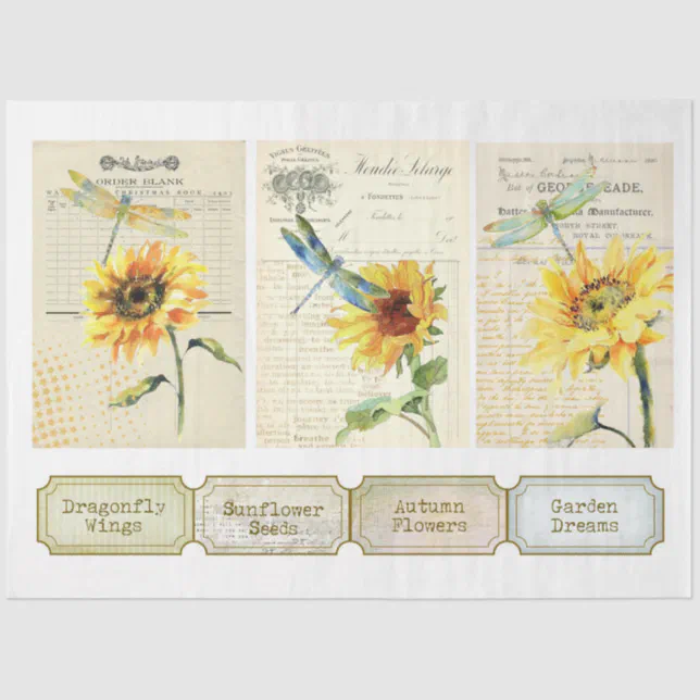 Sunflower and Dragonfly Series Design 10 Tissue Paper | Zazzle
