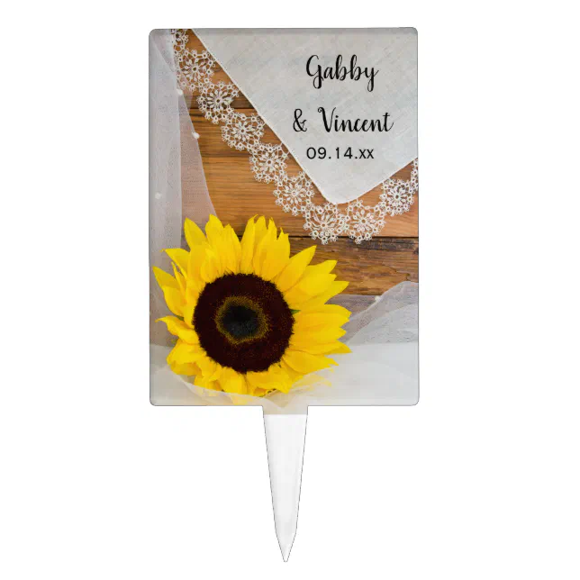 Sunflower and Lace Country Wedding Cake Topper | Zazzle