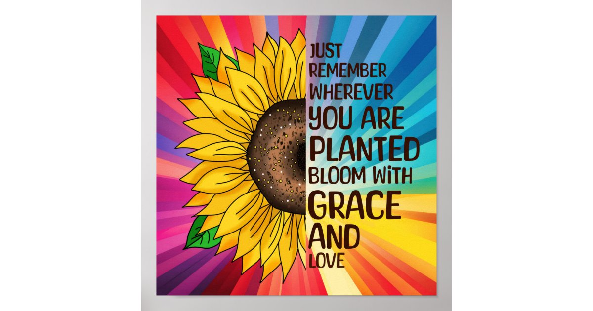 Sunflower and Quote | Wherever you are Planted Poster | Zazzle
