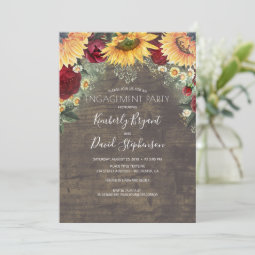 Sunflower and Red Rose Rustic Engagement Party Invitation | Zazzle