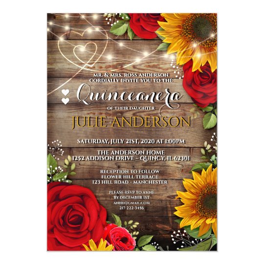 Sunflower and Rose Rustic Quinceanera Invitation | Zazzle.com