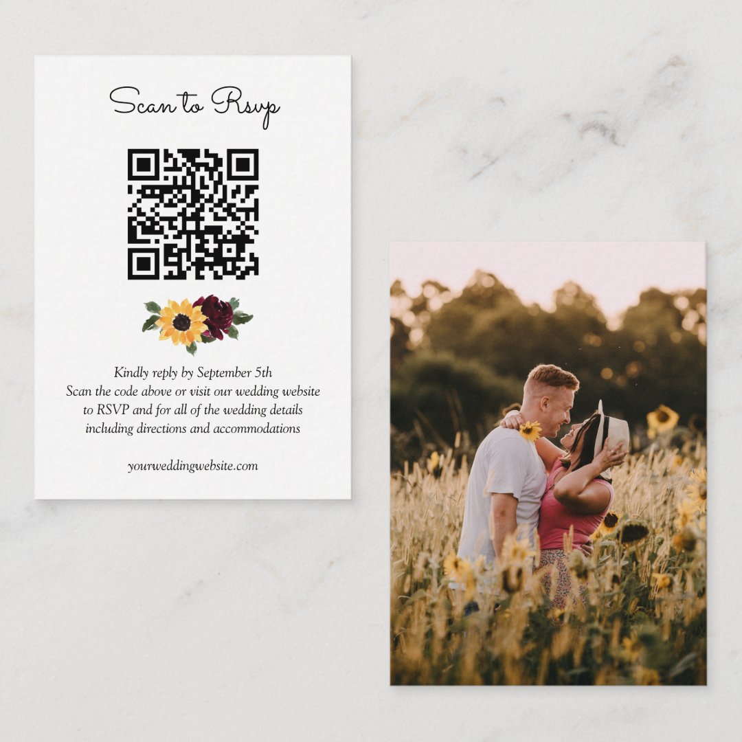 Sunflower and Roses Rustic Wedding QR Code RSVP Enclosure Card | Zazzle