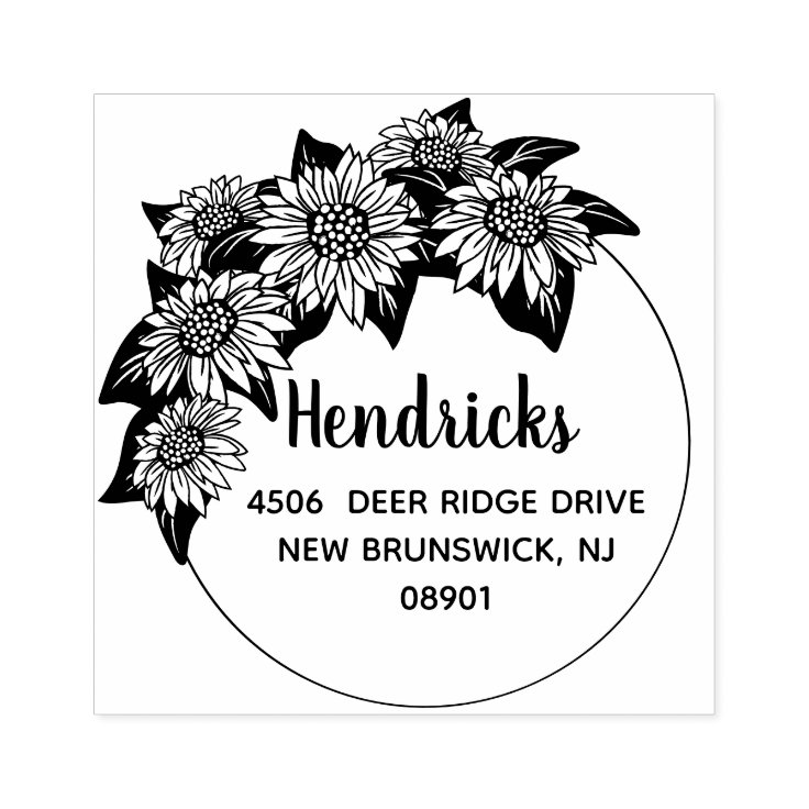 Sunflower Arch Name & Address Rubber Stamp | Zazzle