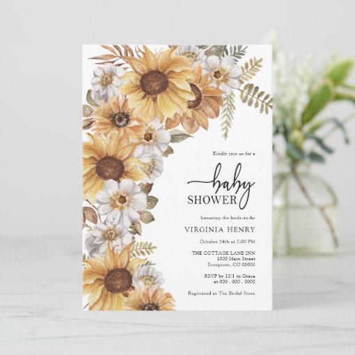 Sunflower Baby Shower Invitation | Zazzle