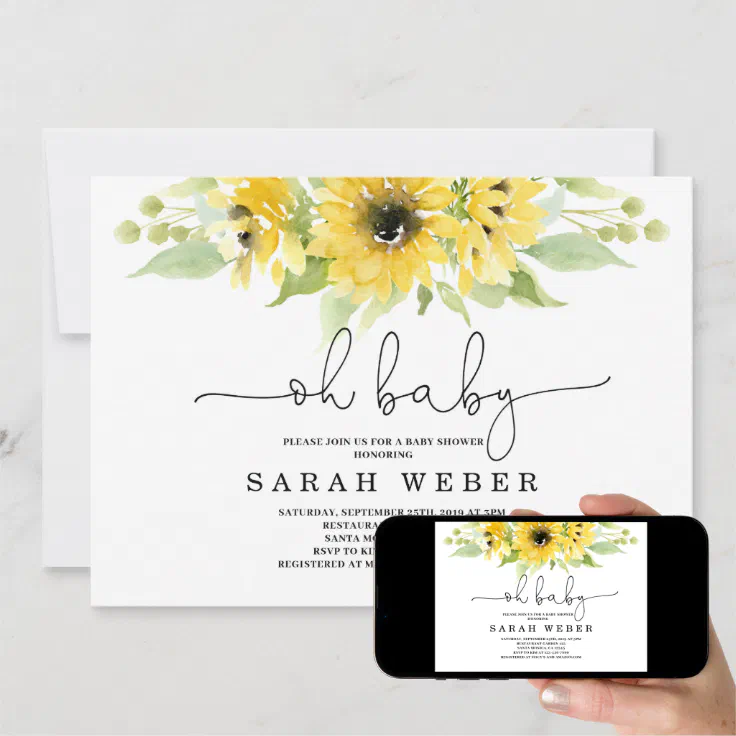 Sunflower Baby Shower Invitation | Zazzle