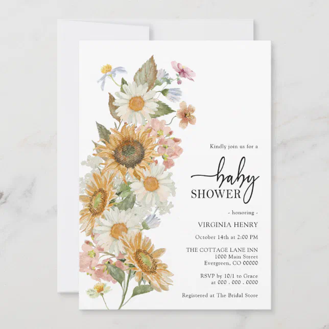 Sunflower Baby Shower Invitation | Zazzle