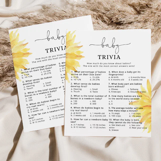 Sunflower Baby trivia baby shower game | Zazzle
