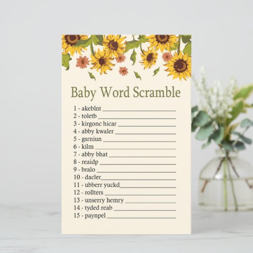 Sunflower Baby word scramble game | Zazzle