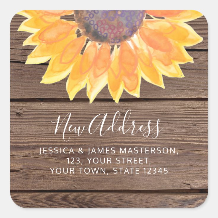 Sunflower Barn Wood New Address Square Sticker | Zazzle