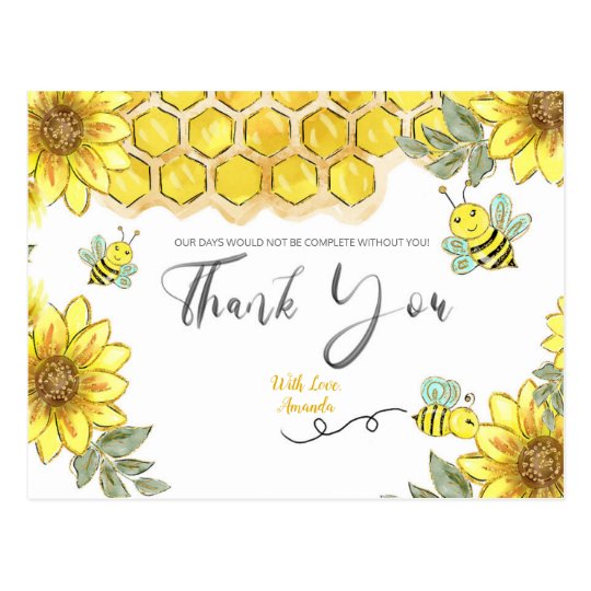 Sunflower Bee Thank you card | Zazzle.com