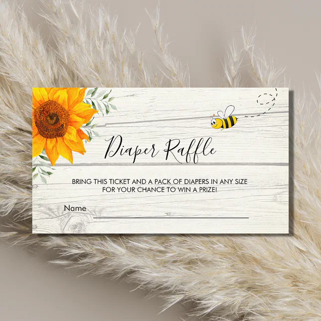 Sunflower bees rustic wood diaper raffle ticket enclosure card | Zazzle