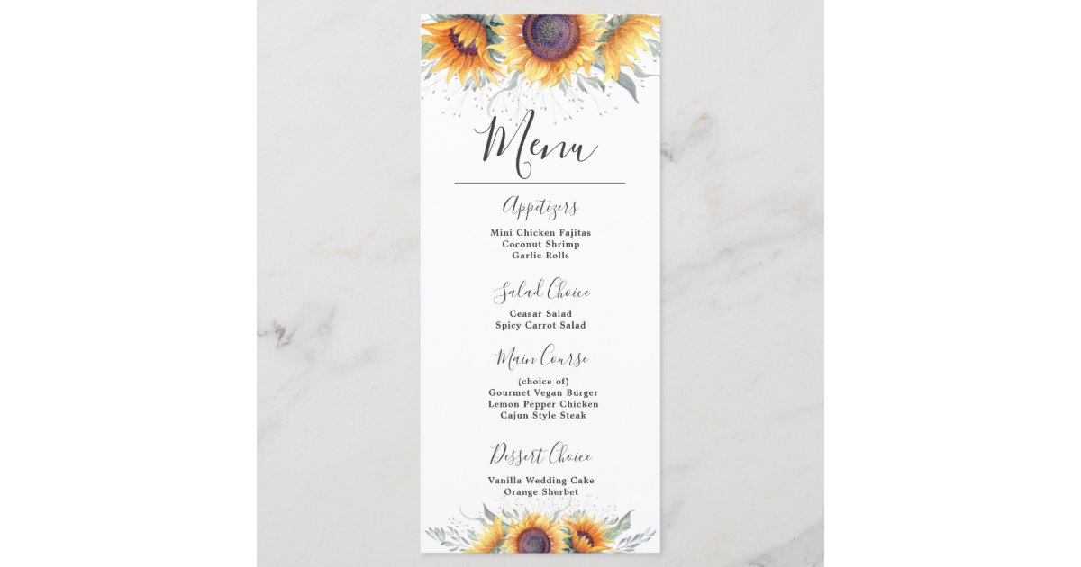 Sunflower Bloom | Floral Menu | Zazzle