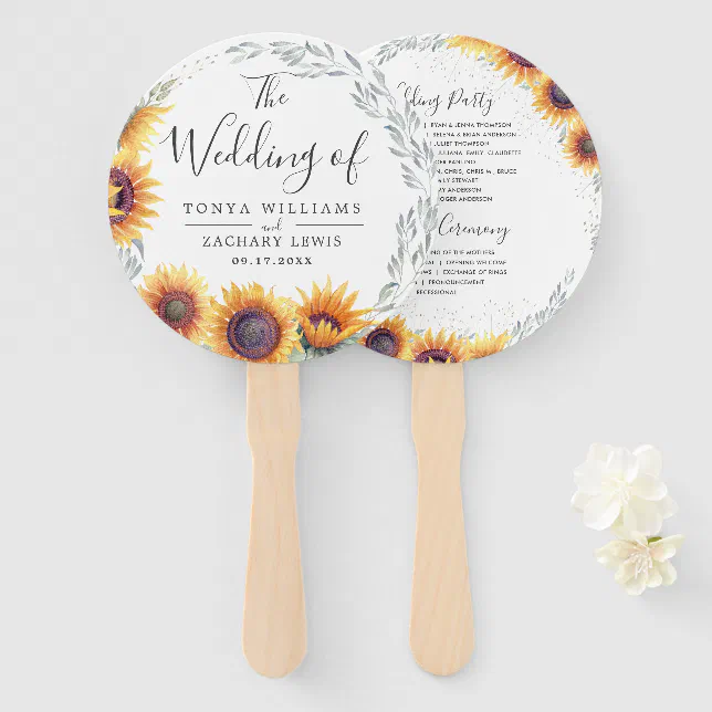 Sunflower Bloom | Wedding Program Hand Fan | Zazzle