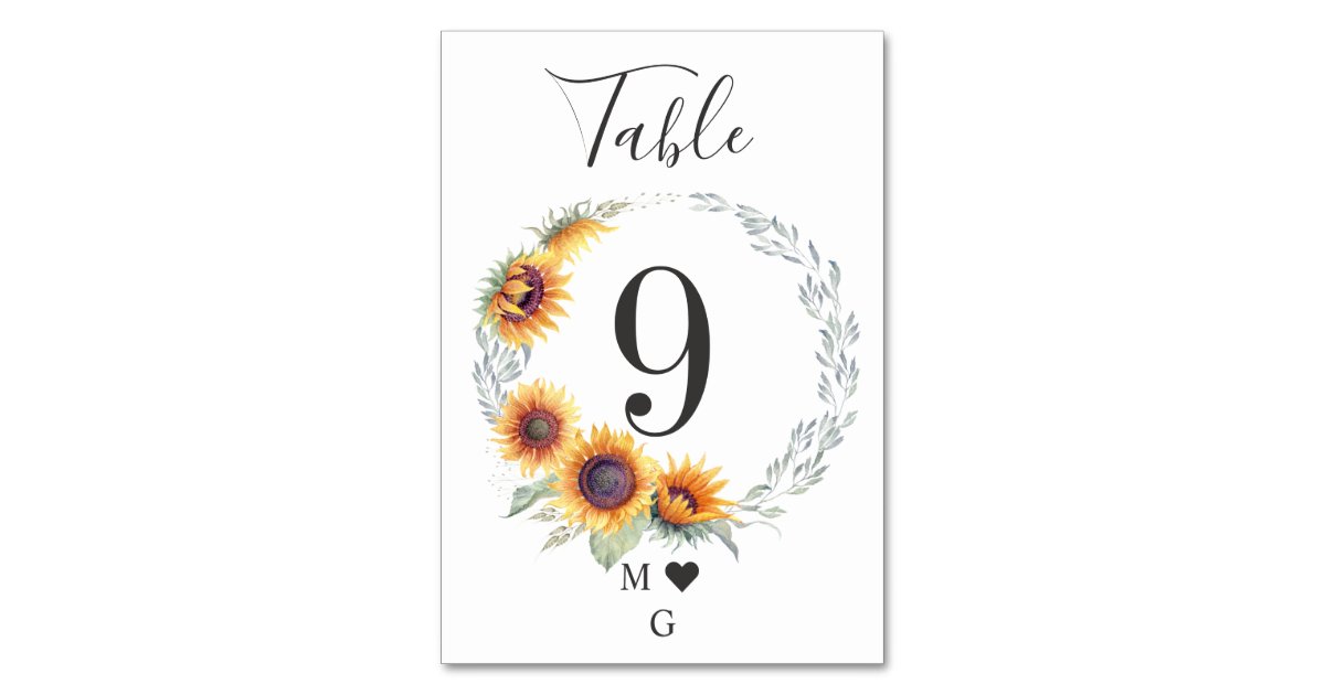 Sunflower Bloom Wedding Table Number | Zazzle