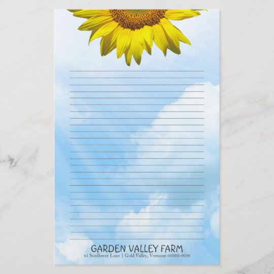 Sunflower Blue Sky Lined Personal Writing Paper | Zazzle.com