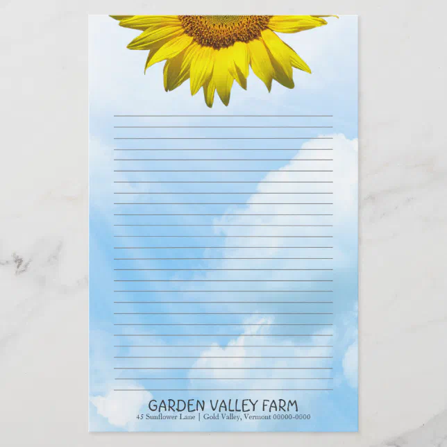 Sunflower Blue Sky Lined Personal Writing Paper | Zazzle