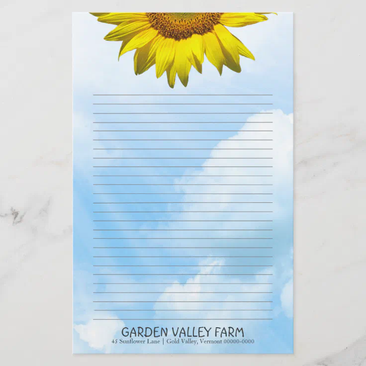 Sunflower Blue Sky Lined Personal Writing Paper | Zazzle