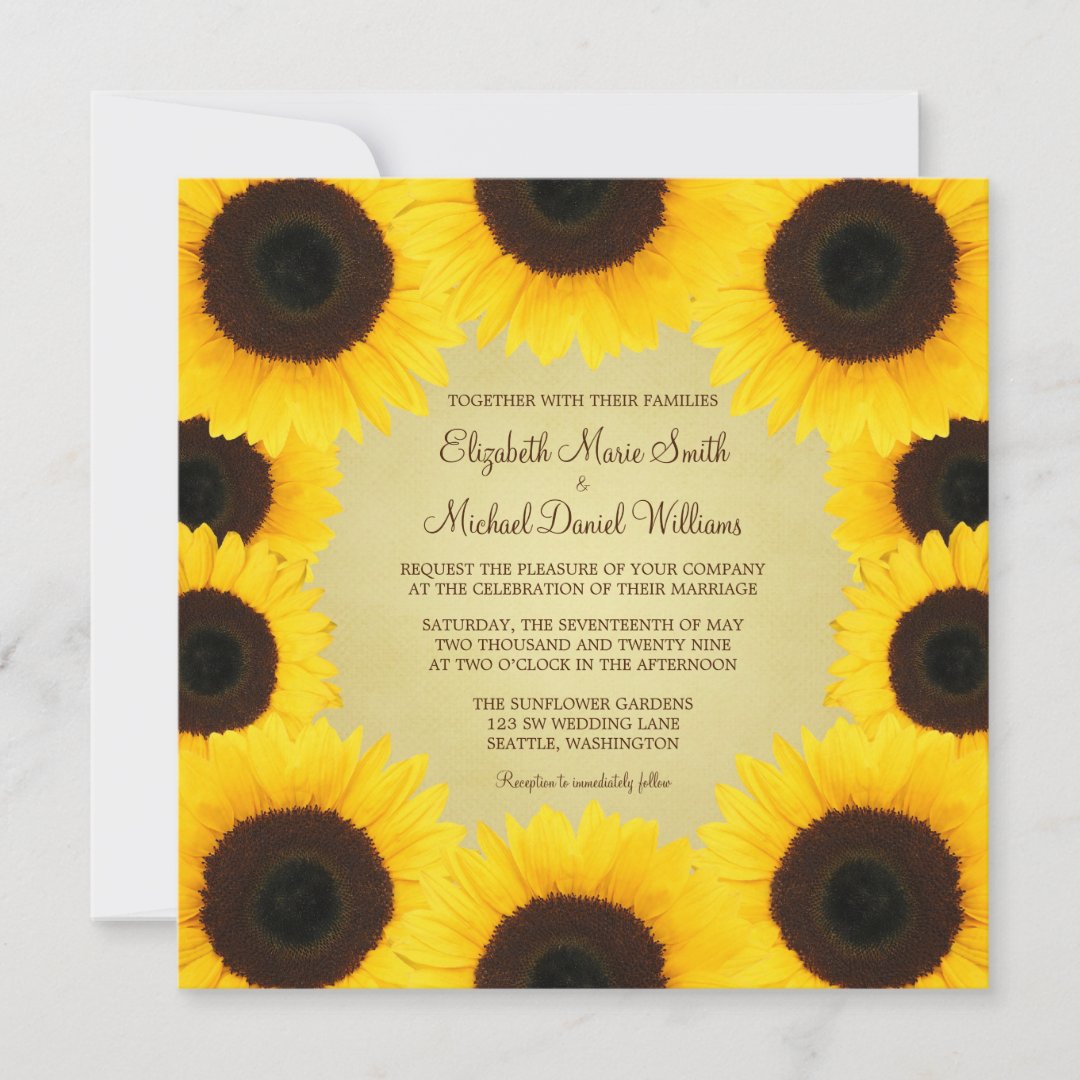 Sunflower Border Wedding Invitation | Zazzle