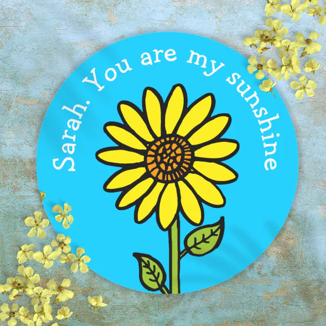 Sunflower Bright Colourful Fun Personalized Classic Round Sticker | Zazzle