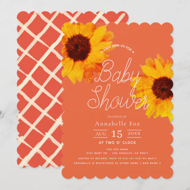 Sunflower Bright Orange Baby Shower Invitation | Zazzle