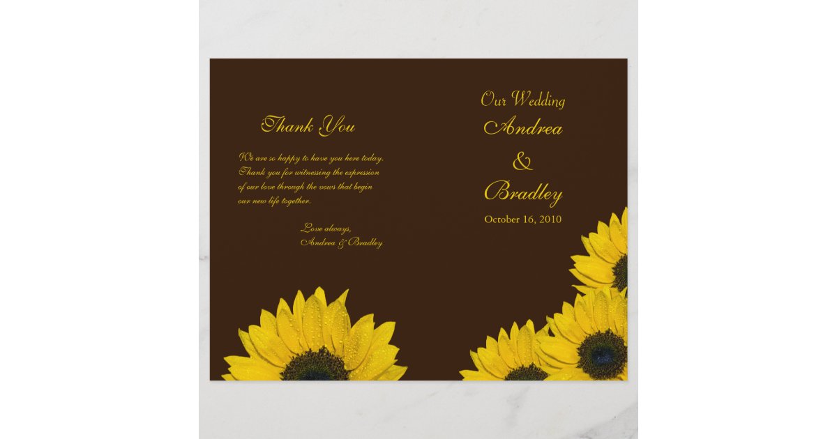 Sunflower Brown Yellow Wedding Program | Zazzle