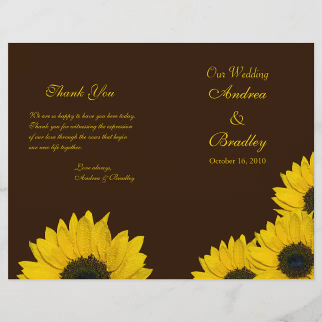 Sunflower Brown Yellow Wedding Program | Zazzle