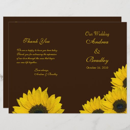 Sunflower Brown Yellow Wedding Program | Zazzle