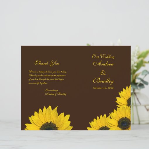 Sunflower Brown Yellow Wedding Program | Zazzle