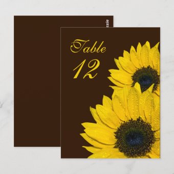 Sunflower Brown Yellow Wedding Table Number Card | Zazzle