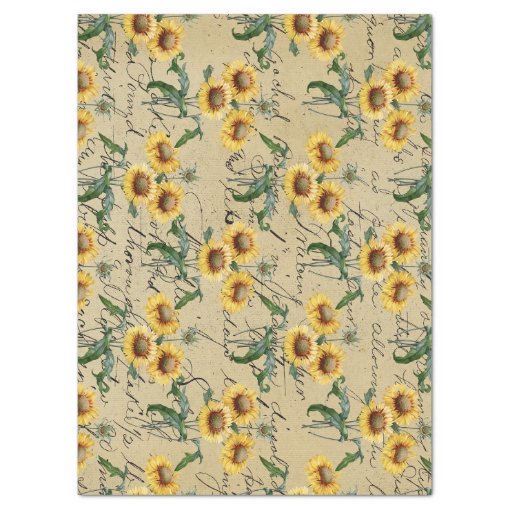 Sunflower Bunches and Cursive Decoupage Tissue Paper | Zazzle