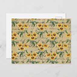 Sunflower Bunches and Cursive Postcard | Zazzle