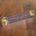 Sunflower Burgundy Floral Wood Grain Desk Name Plate | Zazzle